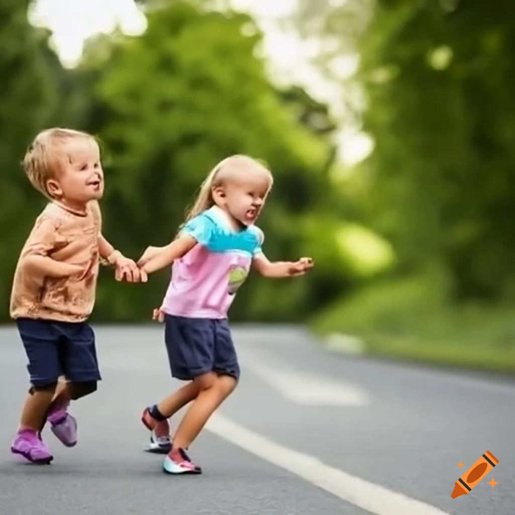 Design warning about children playing on the road on Craiyon