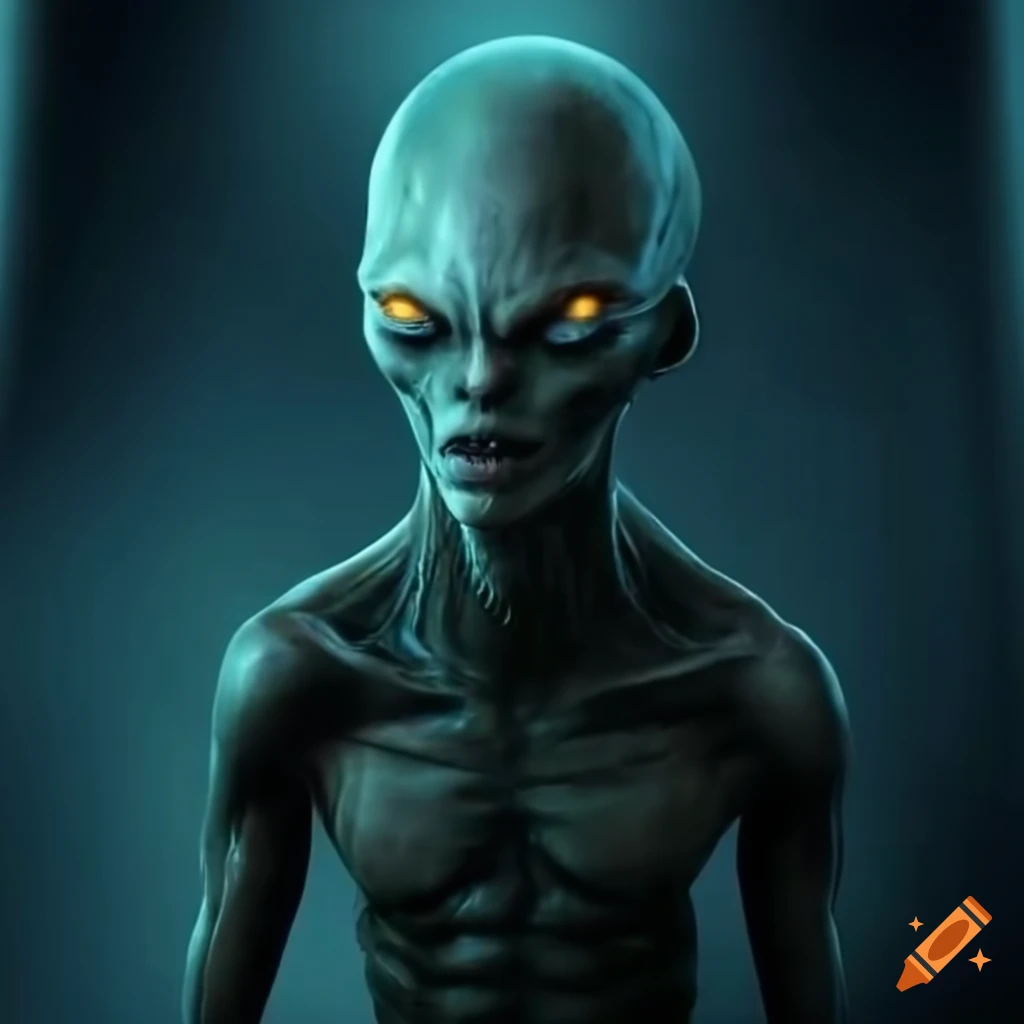 Angry alien with one eye closed in a room on Craiyon