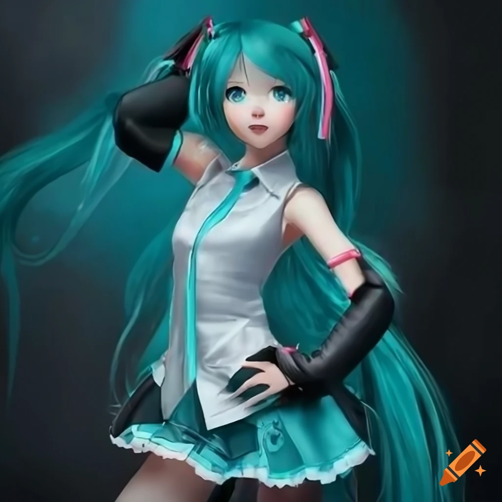 Realistic depiction of hatsune miku on Craiyon