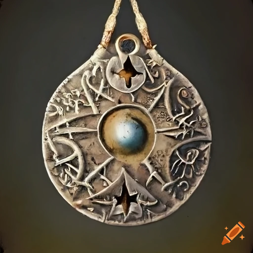 Intricate titanium amulet with stars in a medieval style painting by ...