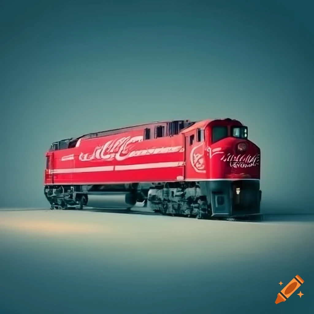 Train traveling with coca cola branding on Craiyon