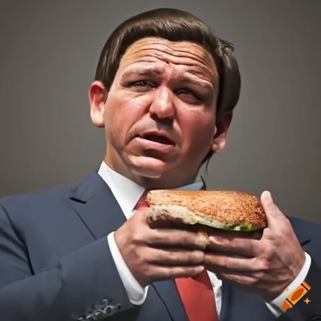 Governor ron desantis holding a sandwich on Craiyon