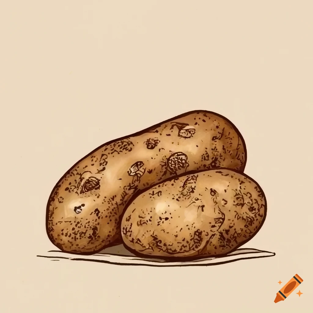 Potatoes drawn with crayon on a white background in a comic style on ...