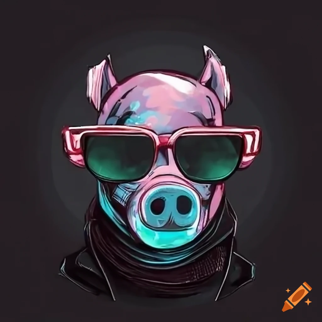 High-tech cyberpunk pig with circular sunglasses on Craiyon