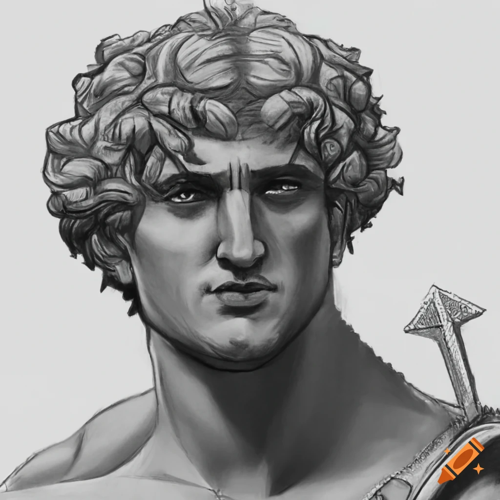 Drawing of Patroclus from Iliad in black and white on Craiyon