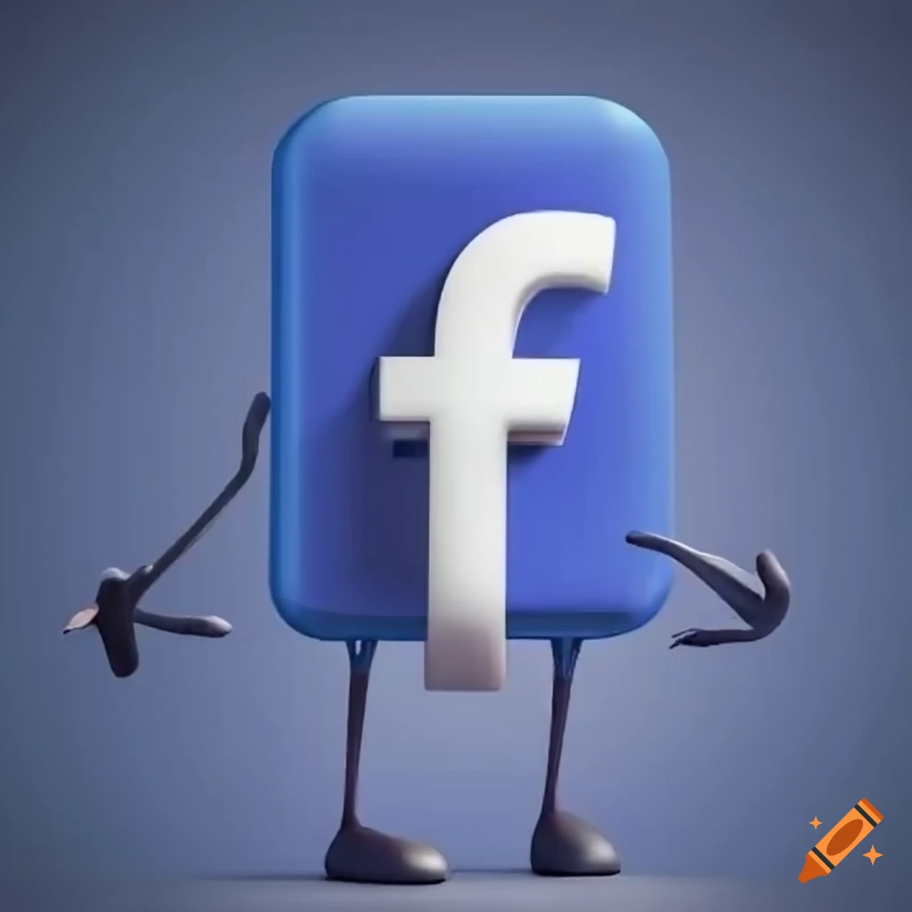 3D illustration of animated character on Facebook logo with name on Craiyon