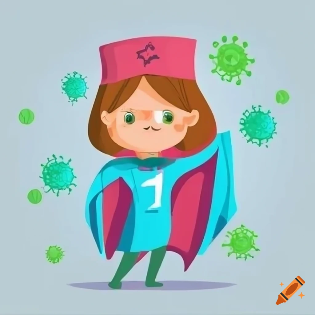 Cartoon-style hospital workers in hero costumes with lab coats and ...