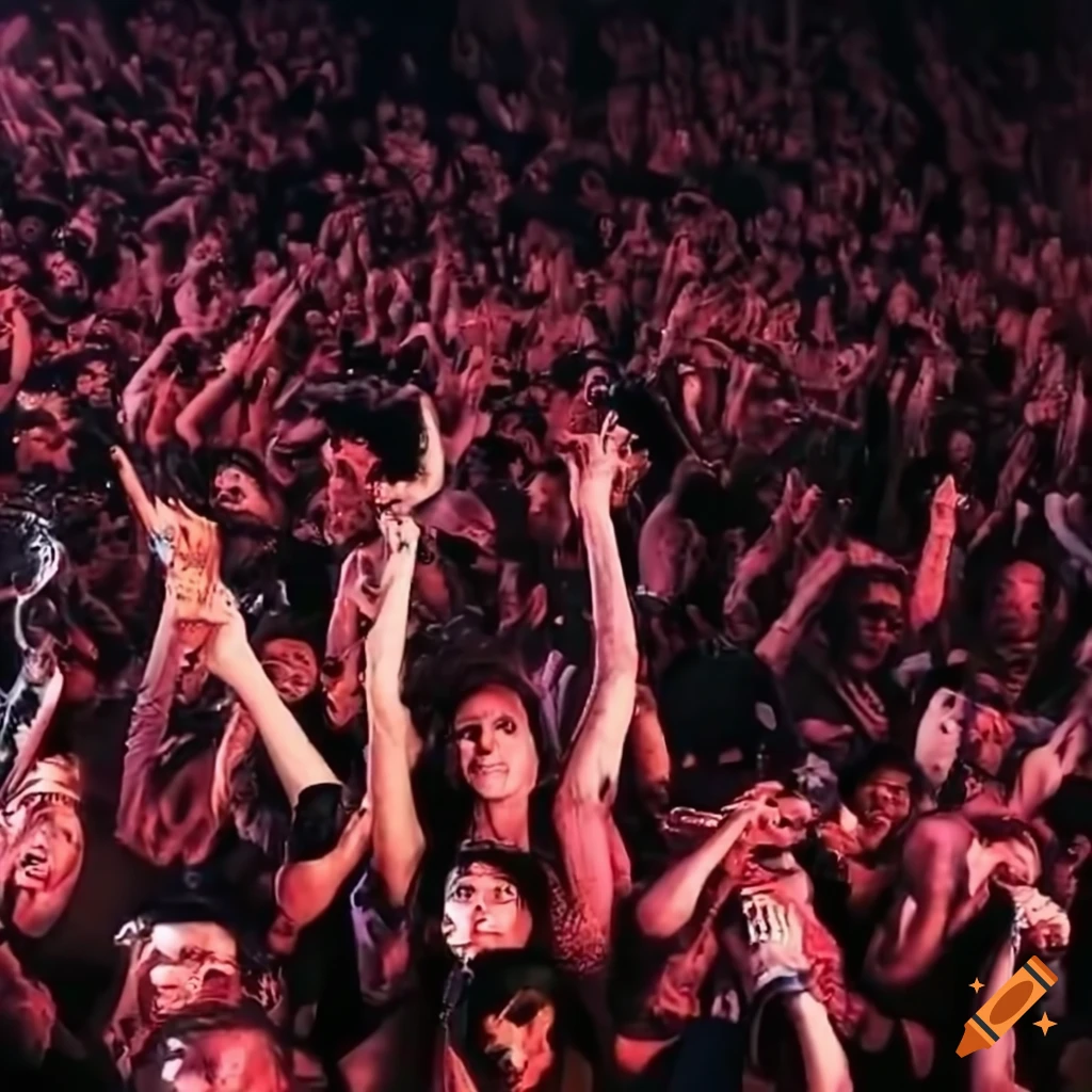 Energetic crowd at a hard rock concert on Craiyon