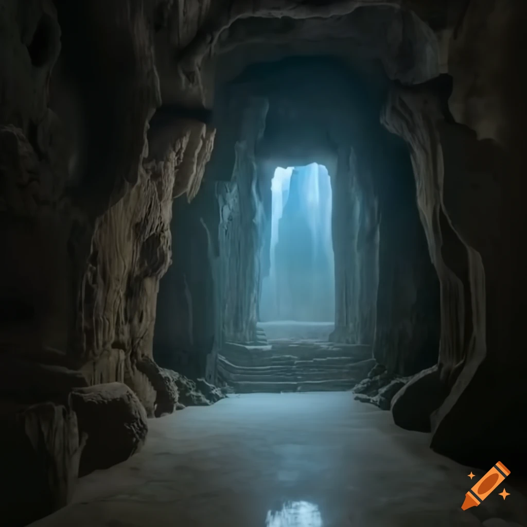 Ancient cave temple complex with an ethereal and transcendent ...