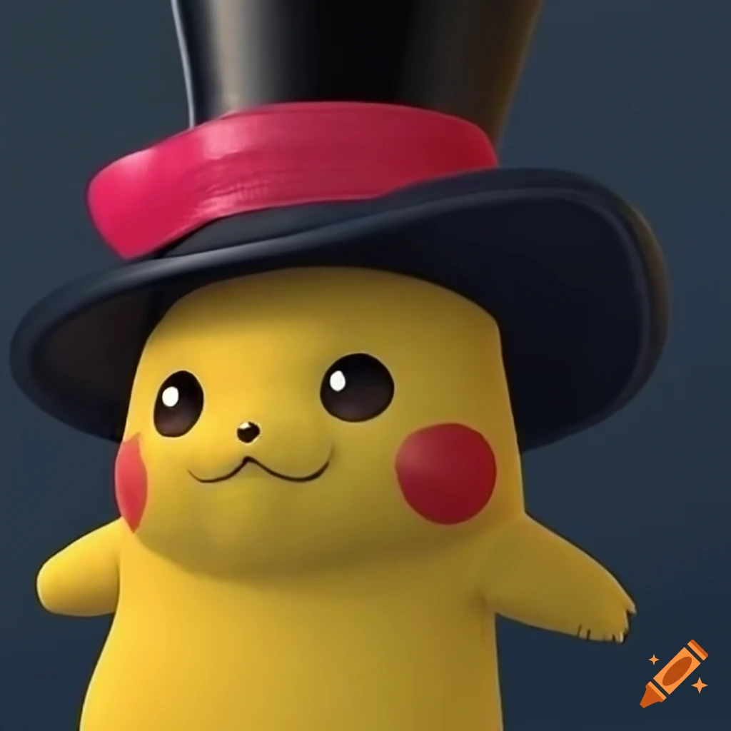 Pikachu wearing a top hat and bowtie on Craiyon