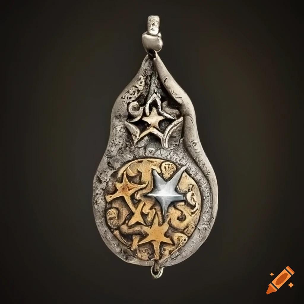 Intricate titanium amulet with stars in a medieval style painting by ...