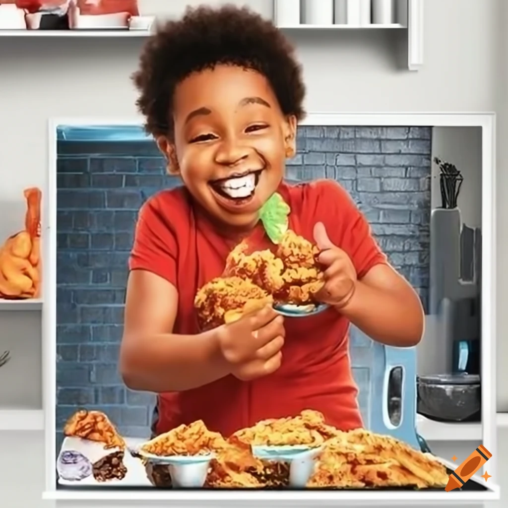Child enjoying watermelon and fried chicken in a disney pixar poster on ...