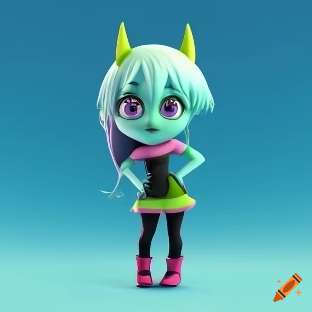 Cartoon illustration of a playful monster girl on Craiyon