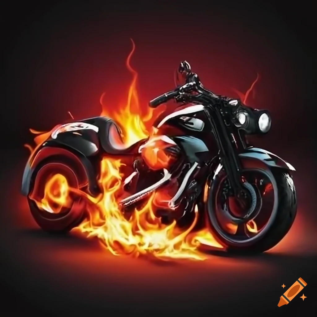Motorcycle with flames on Craiyon