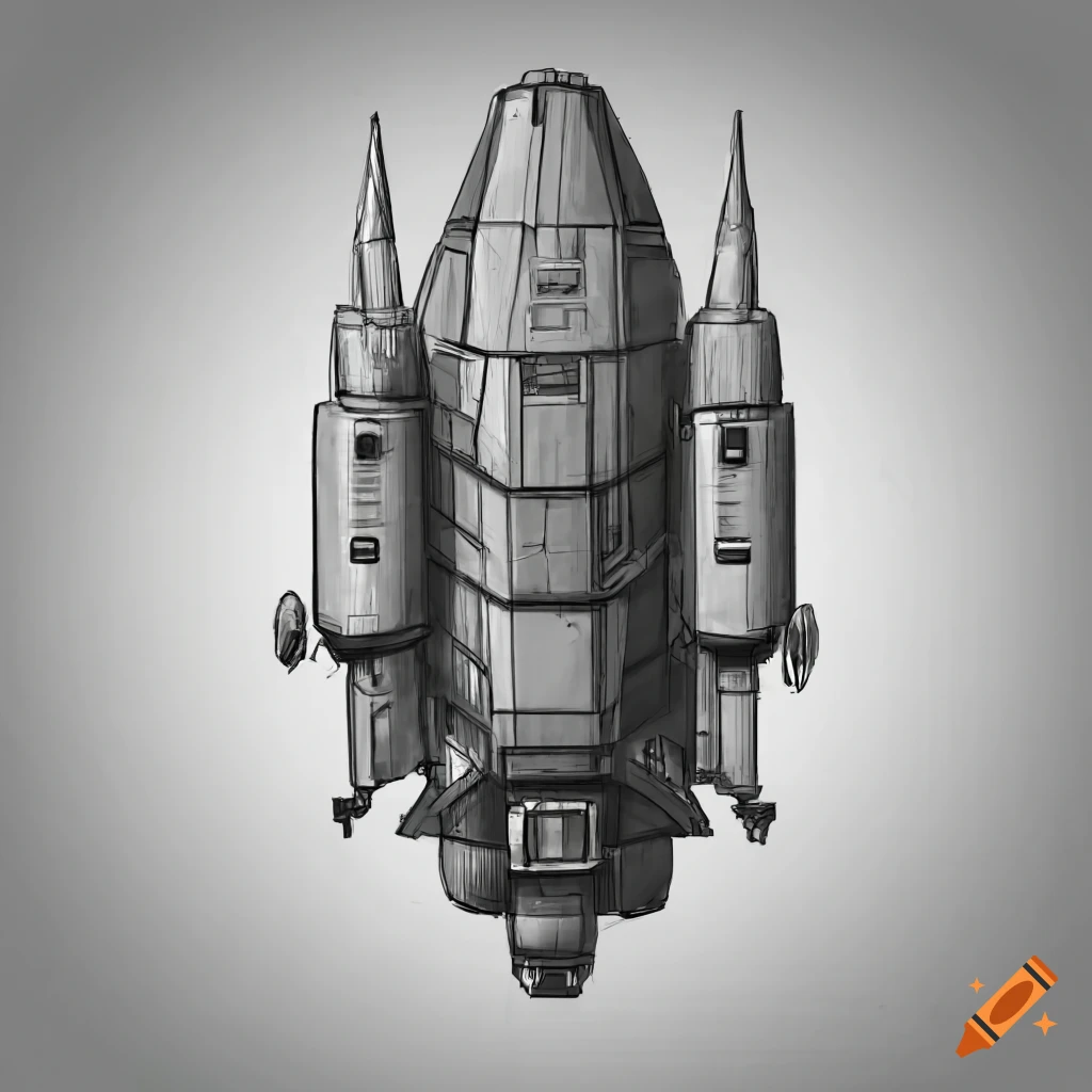 Detailed grey industrial spaceship from a top-down game on Craiyon