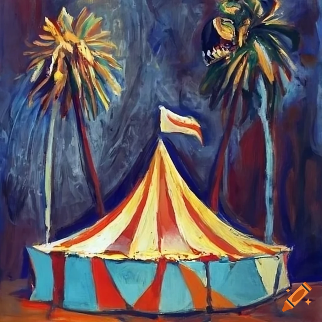Circus tent with pablo picasso style art on Craiyon