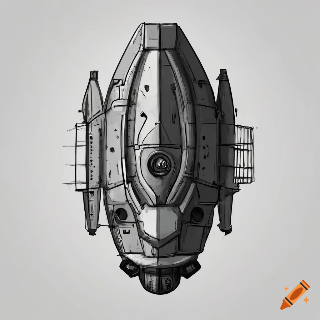 Detailed grey industrial spaceship in a top-down game view on Craiyon
