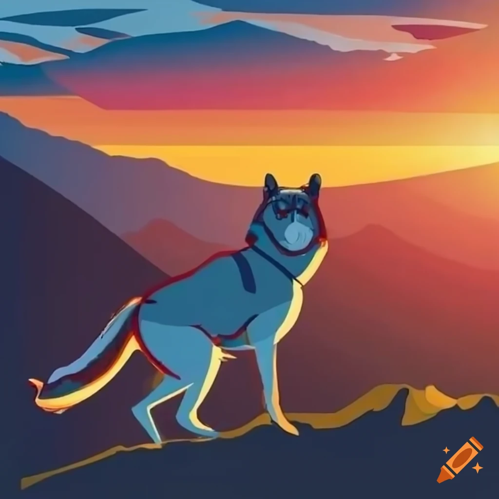 Wolf riding into the sunset in the mountains on Craiyon