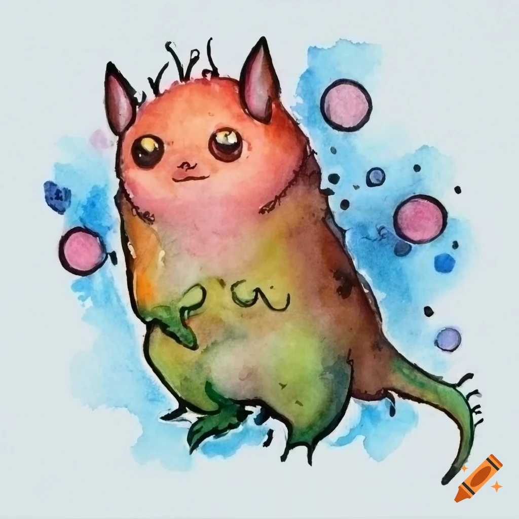 Adorable watercolor drawing of a monstrous creature on Craiyon