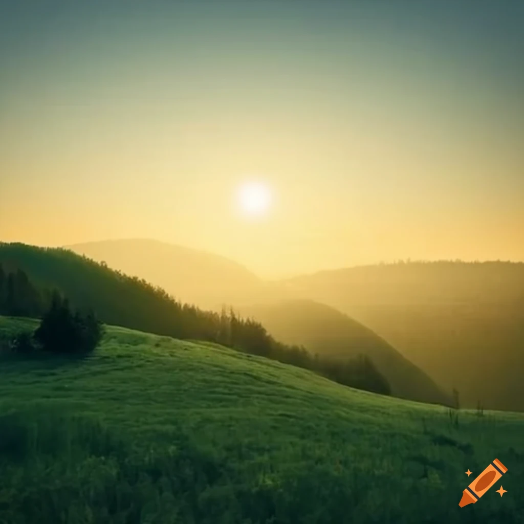 Beautiful morning countryside hill view on Craiyon