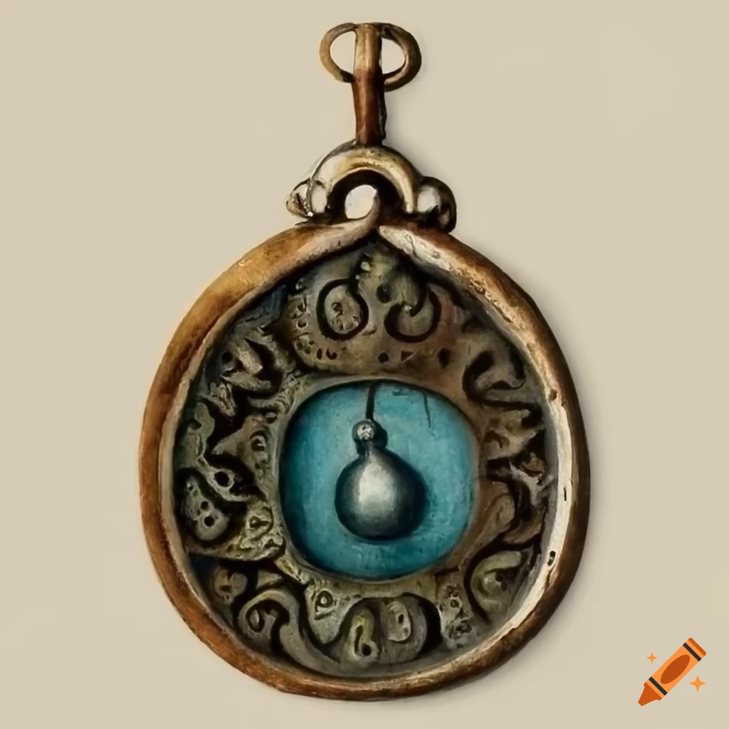Medieval painting of a detailed amulet in iron and silver by ...