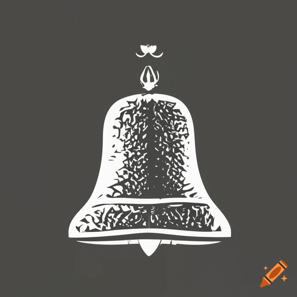 Medieval bell heraldry design in simple black and white woodcut style ...