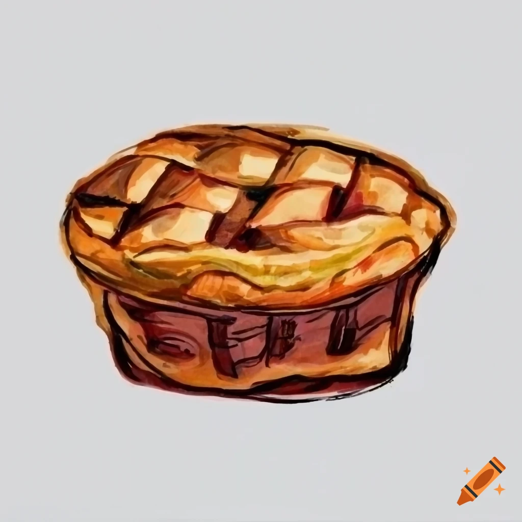 Apple pie drawing on white background in crayon comic style on Craiyon