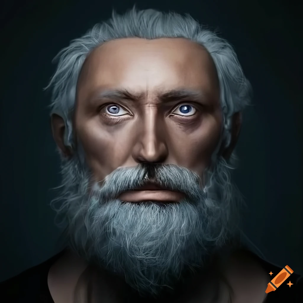 Mature man with black slicked hair and unique facial features in One ...