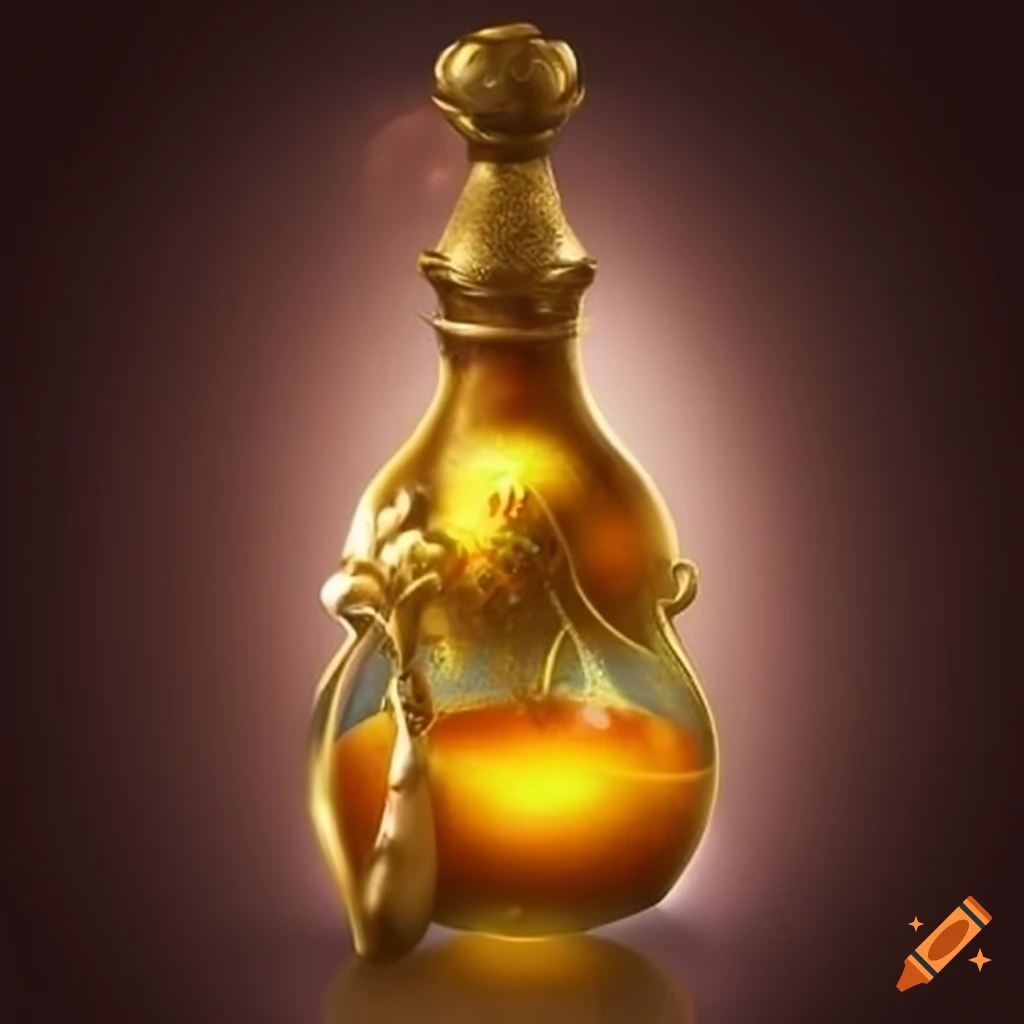 Golden potion in a fantasy setting on Craiyon