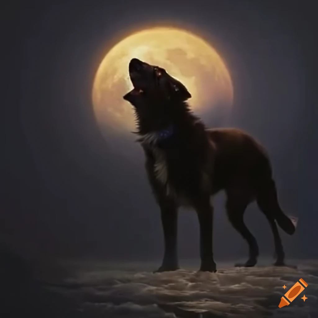 Pack of dogs howling under the full moon on Craiyon