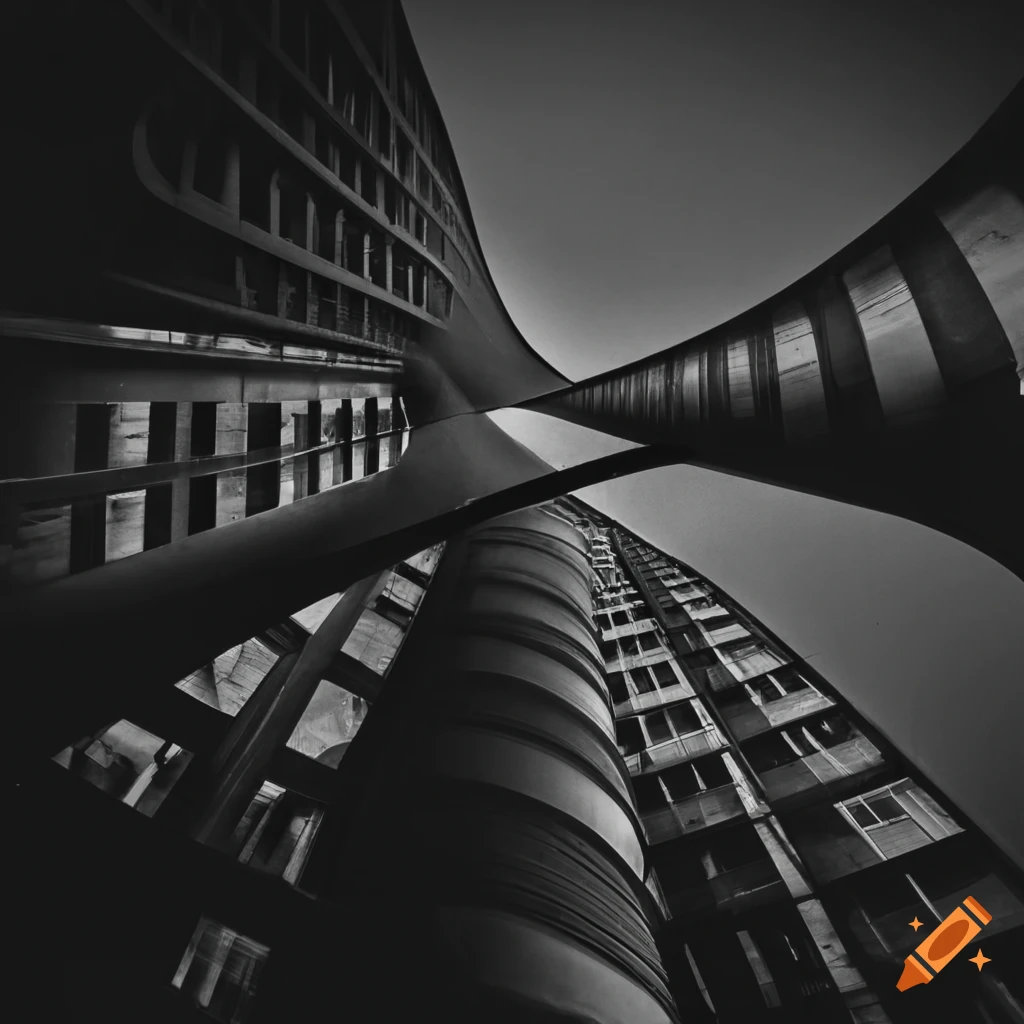 Monochrome architecture with interesting lines and shadows on Craiyon