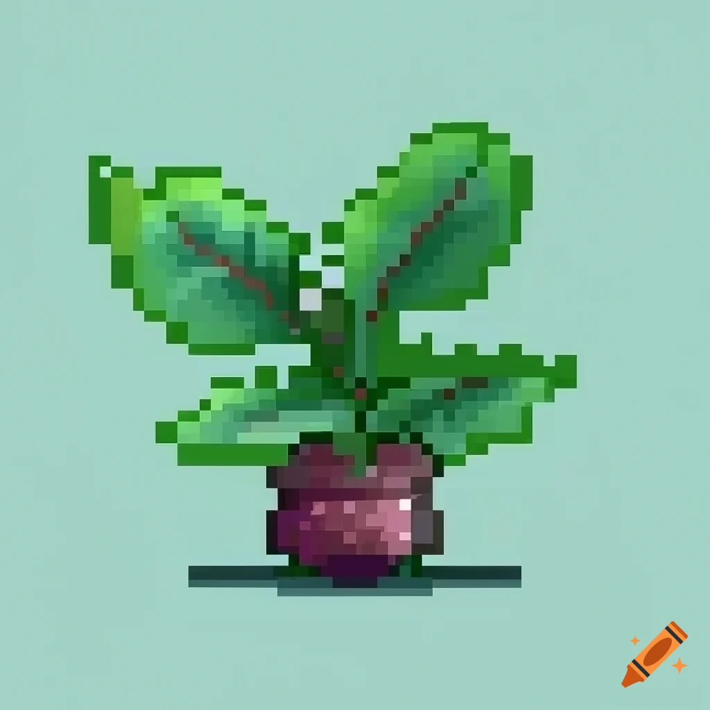 Pixel art of a potted large leafed plant on Craiyon
