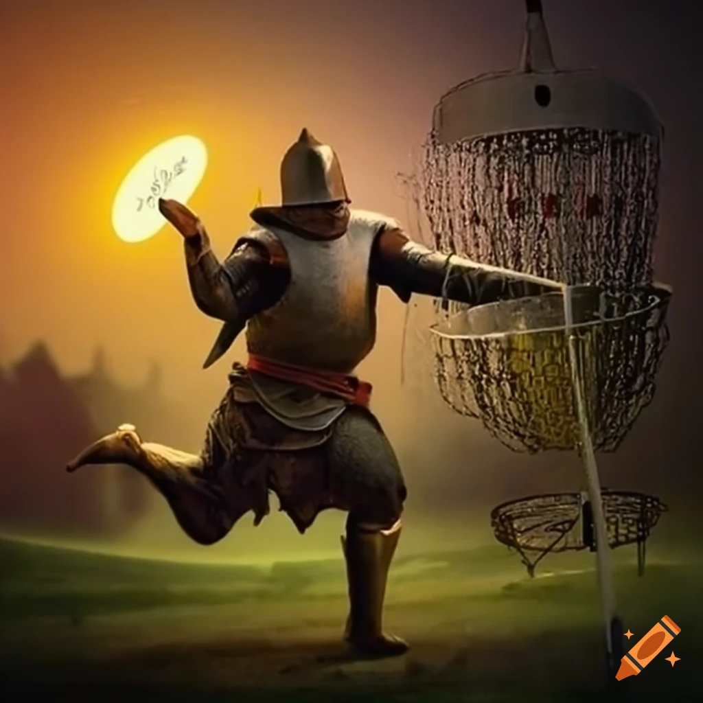 Knights playing disc golf in medieval times on Craiyon