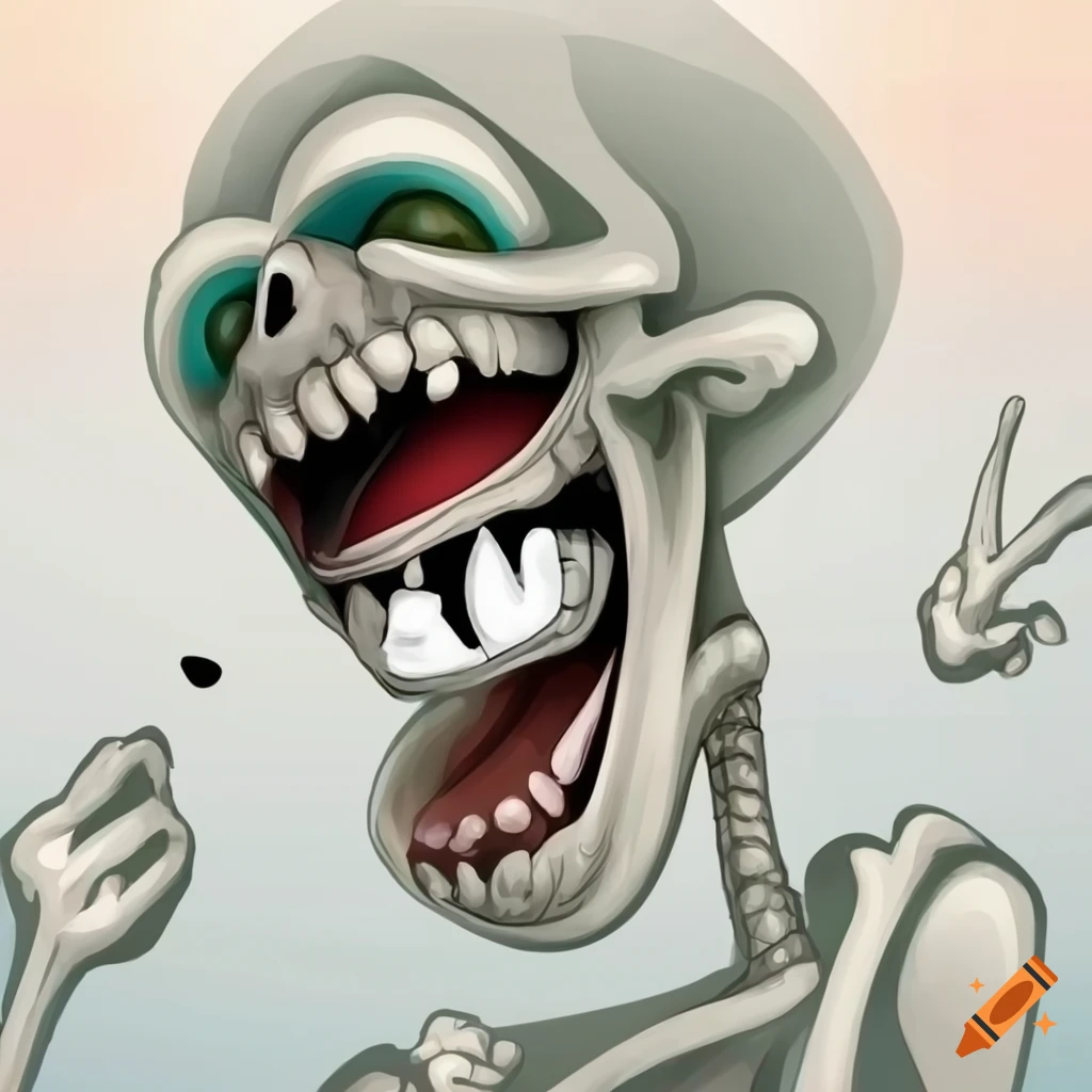 Cartoon skeleton laughing with eyes closed and a smile on Craiyon