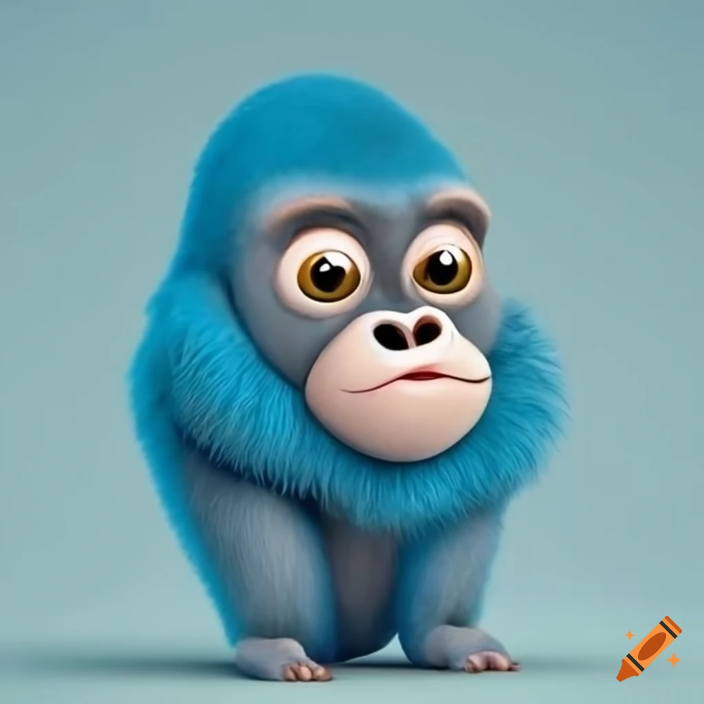 Cute round blue and white gorilla-like character on Craiyon