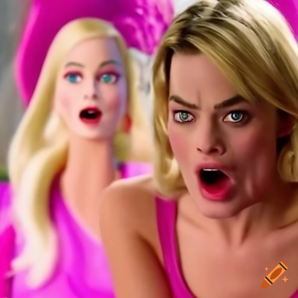 Margot robbie as barbie in a long shot scene on Craiyon
