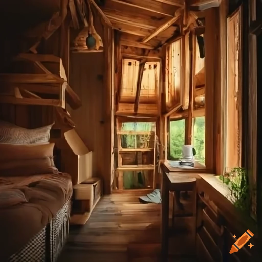 Intérieur of a high-end treehouse cabin on Craiyon