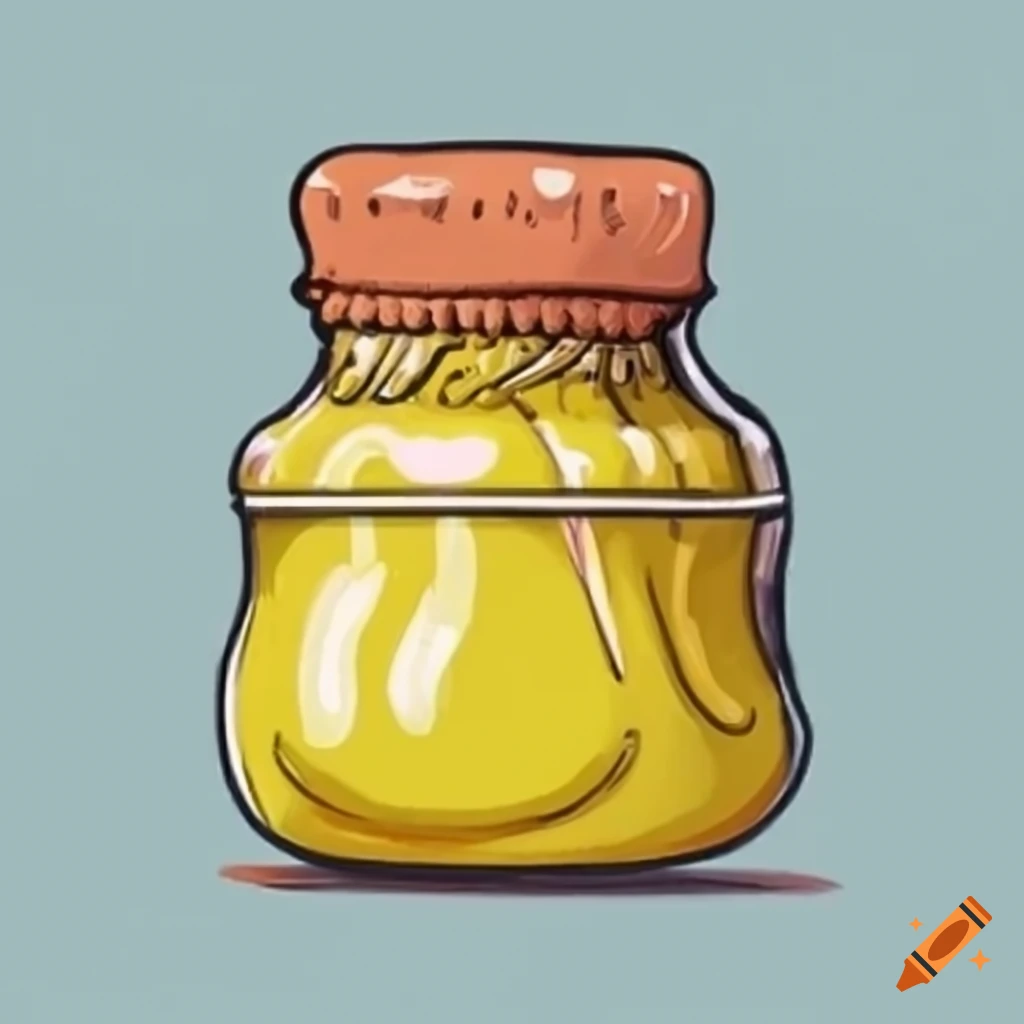 Mustard condiment on white background drawn with crayon on Craiyon