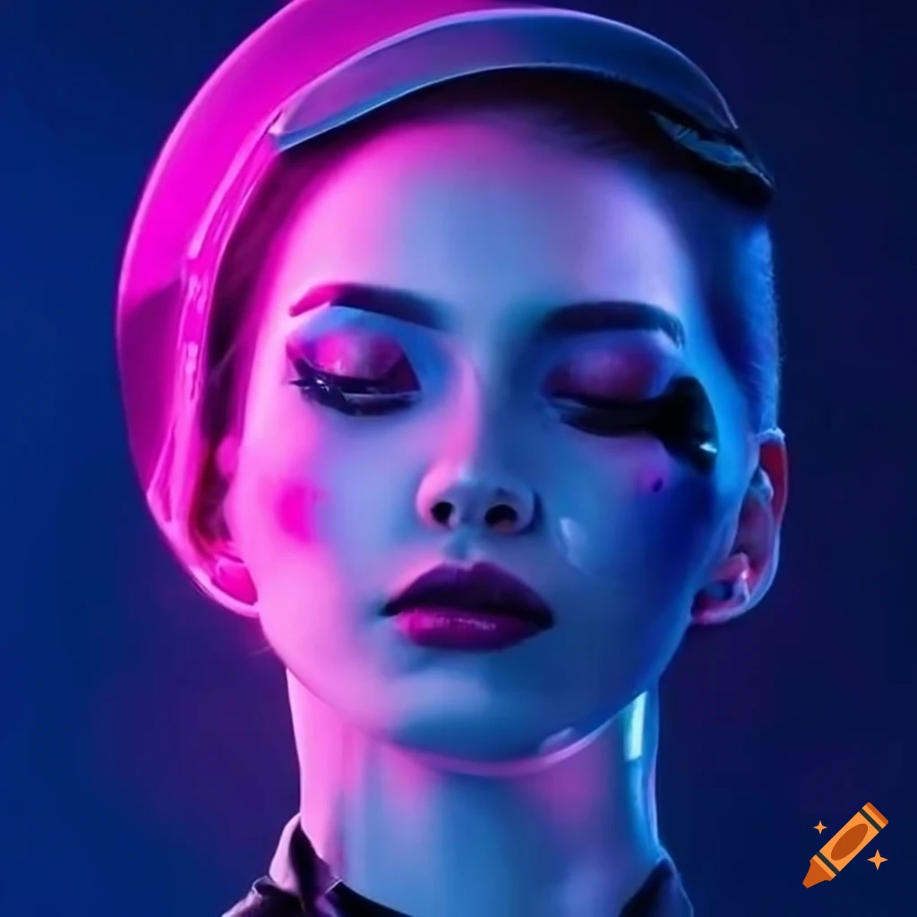 Young woman in futuristic neo-dada outfit in a surreal neon world on ...