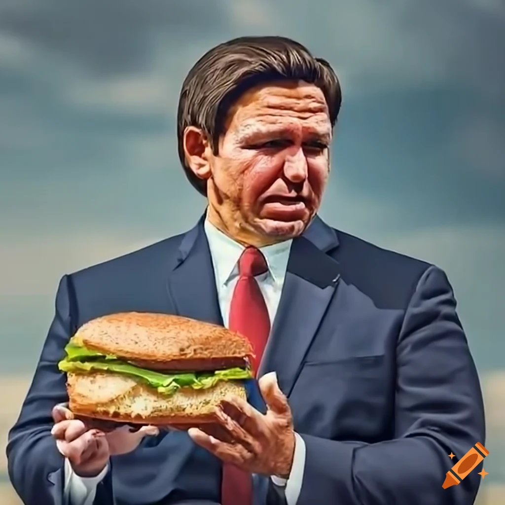 Governor ron desantis holding a sandwich on Craiyon