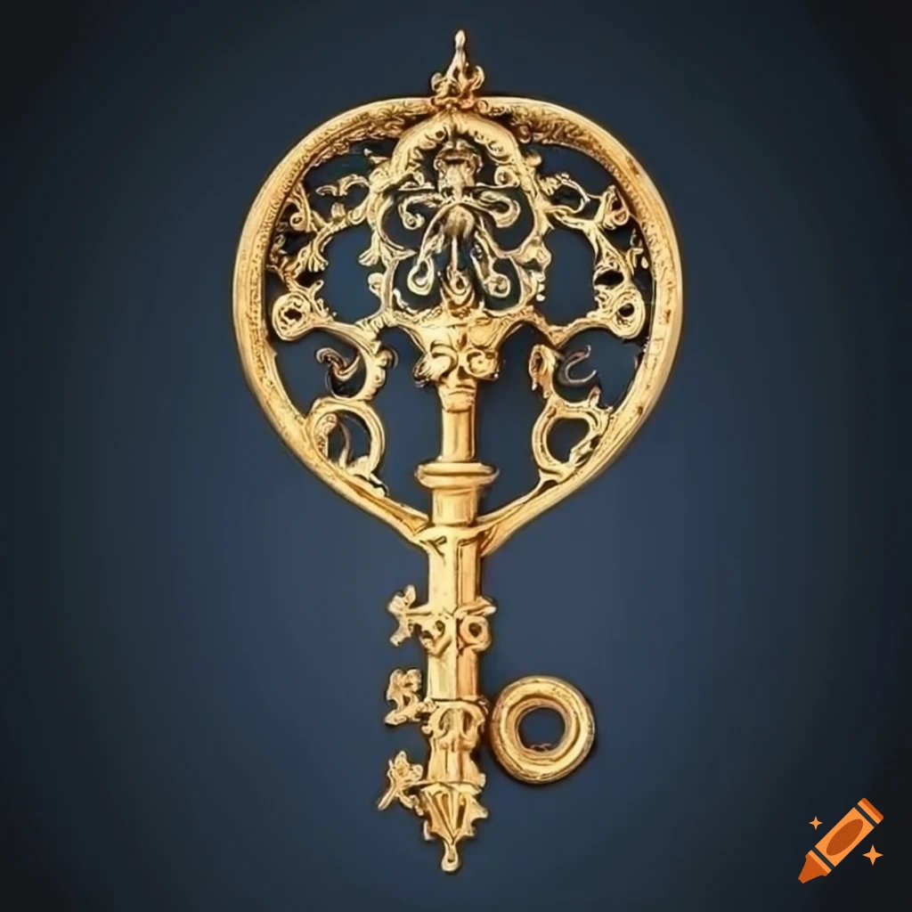 Intricate illustration of marie antoinette's key with m initial on Craiyon