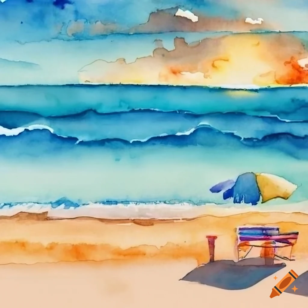 Watercolor beach scene on Craiyon
