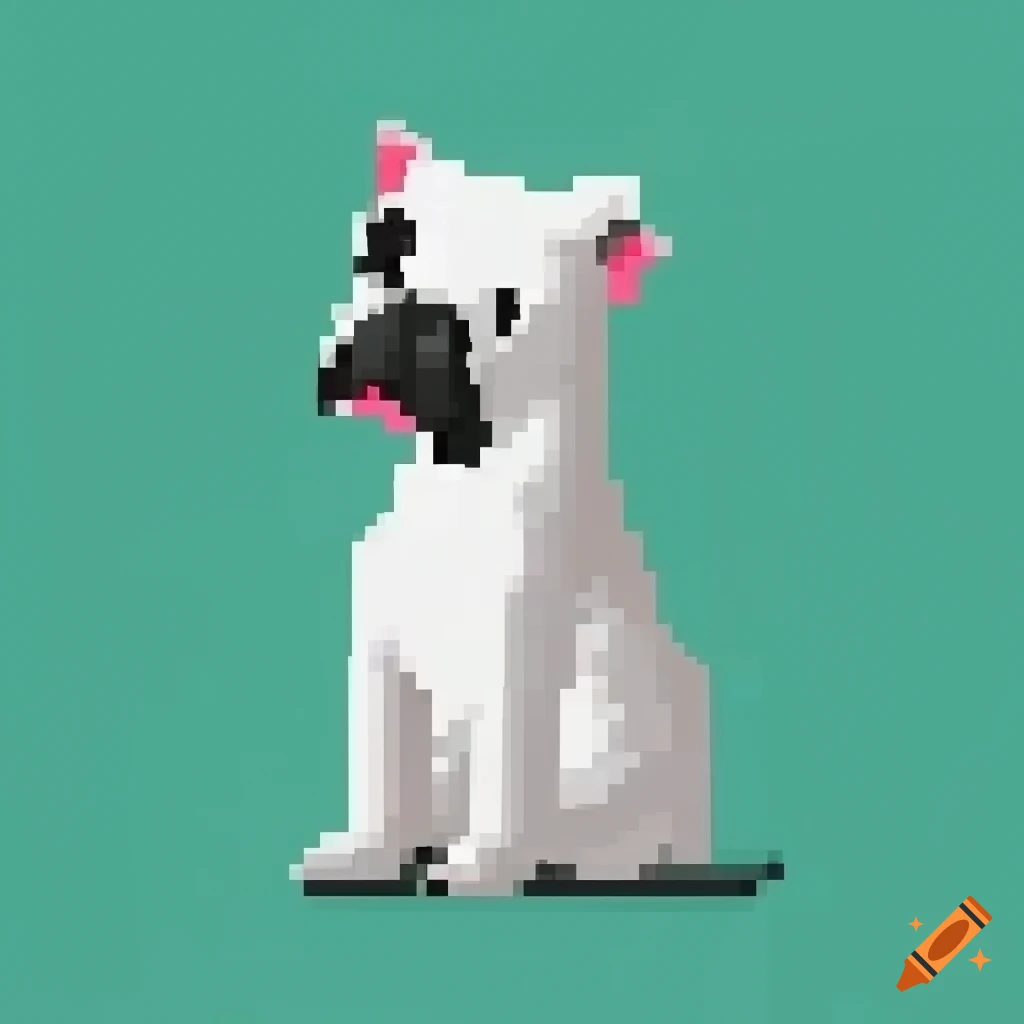 Pixel art of a cute white boxer dog on Craiyon