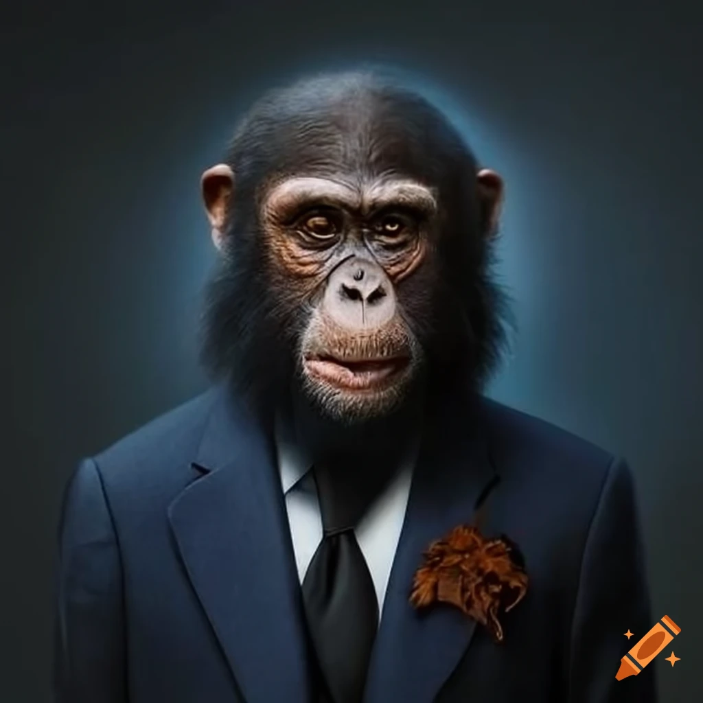 Chimpanzee in a suit depicted as a president on Craiyon