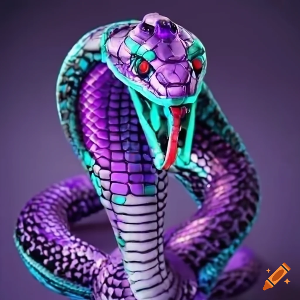Purple and blue robotic cobra snake on Craiyon