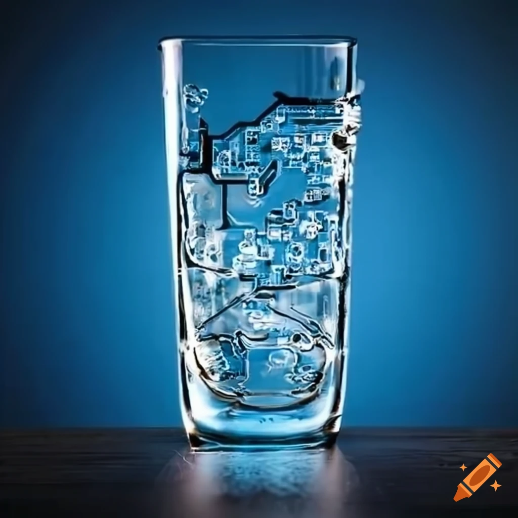 Glass filled with water and circuit boards on Craiyon