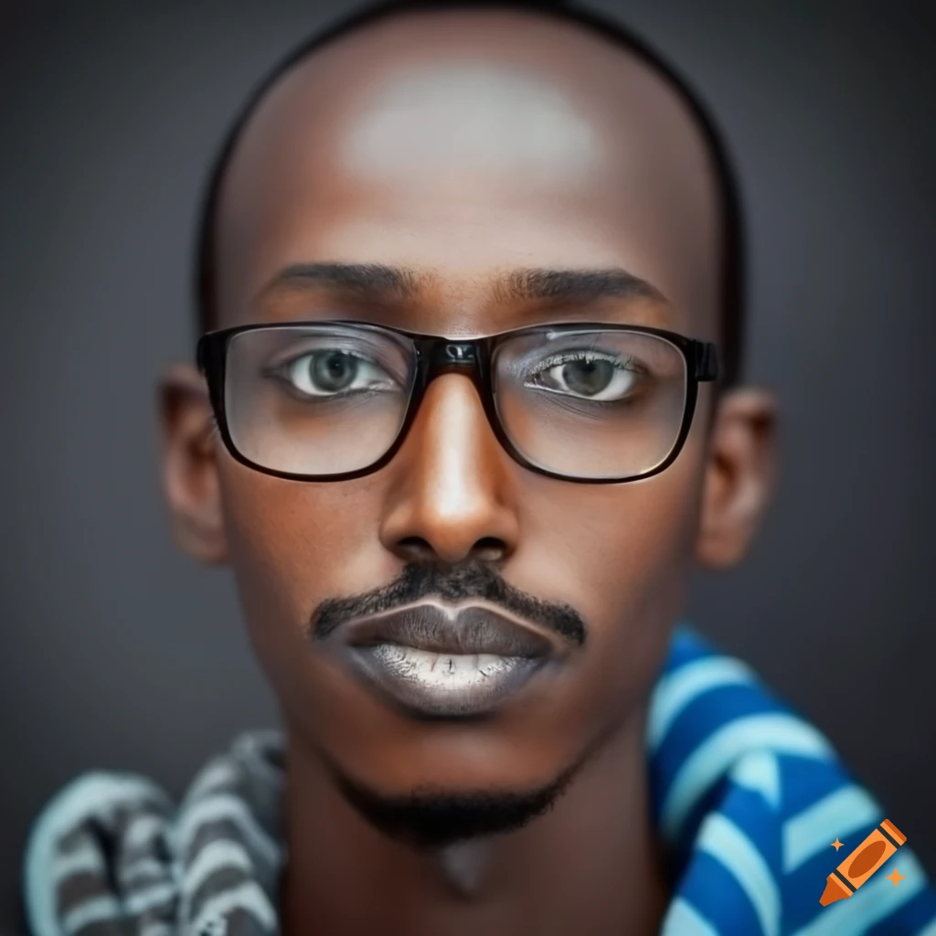 Young Somali man with goatee and short fro wearing glasses and scarf on Craiyon