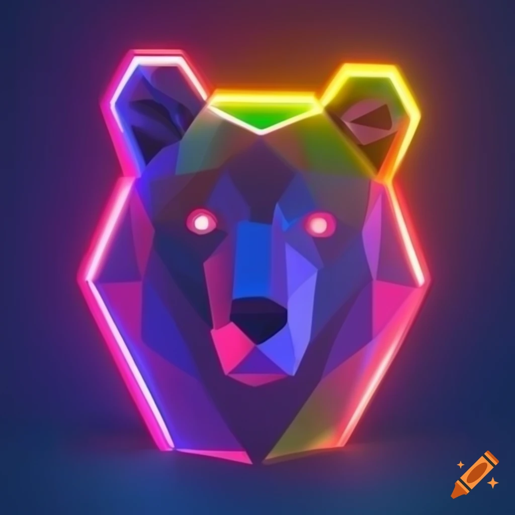 Geometric bear head in neon colors on Craiyon