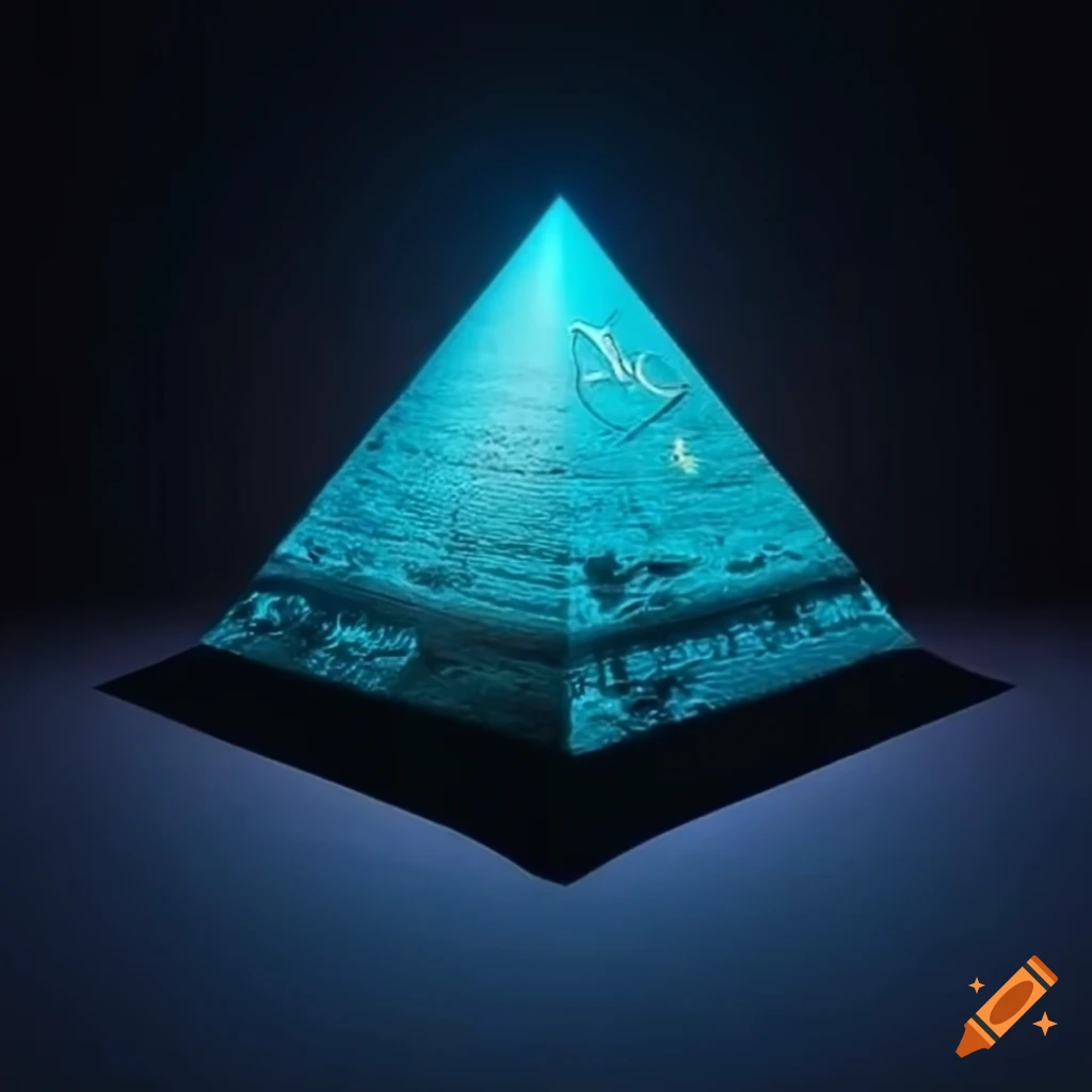 Hovering pyramid with shadow and inscriptions on all sides on Craiyon