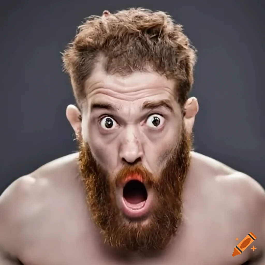 Shocked man with brown hair and beard playing ufc on Craiyon